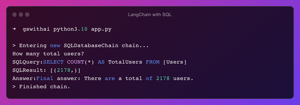 How to convert natural language text to SQL using LangChain